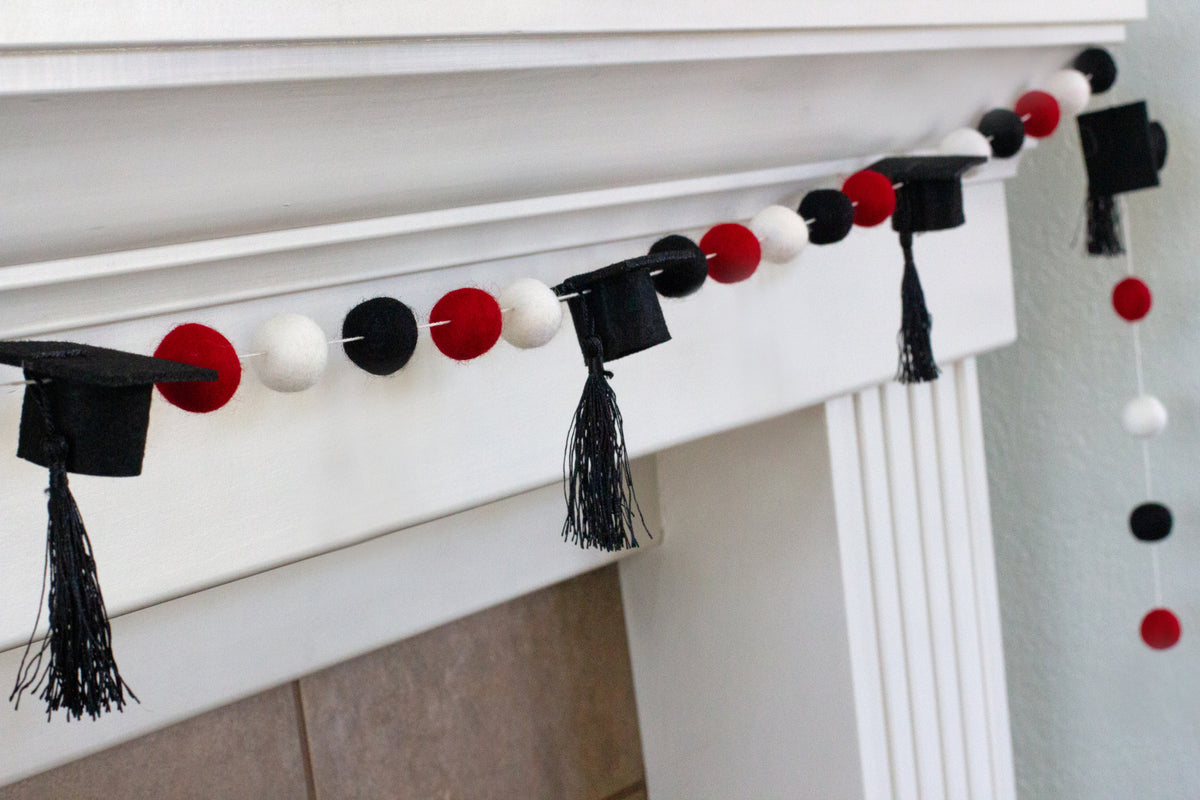Graduation Garland- Felt Pom Poms & Caps | Matthew + Mae- Handmade